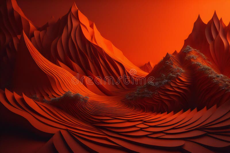 Abstract Wavy Surfaces in Red and Orange Color. Generative Ai Stock ...