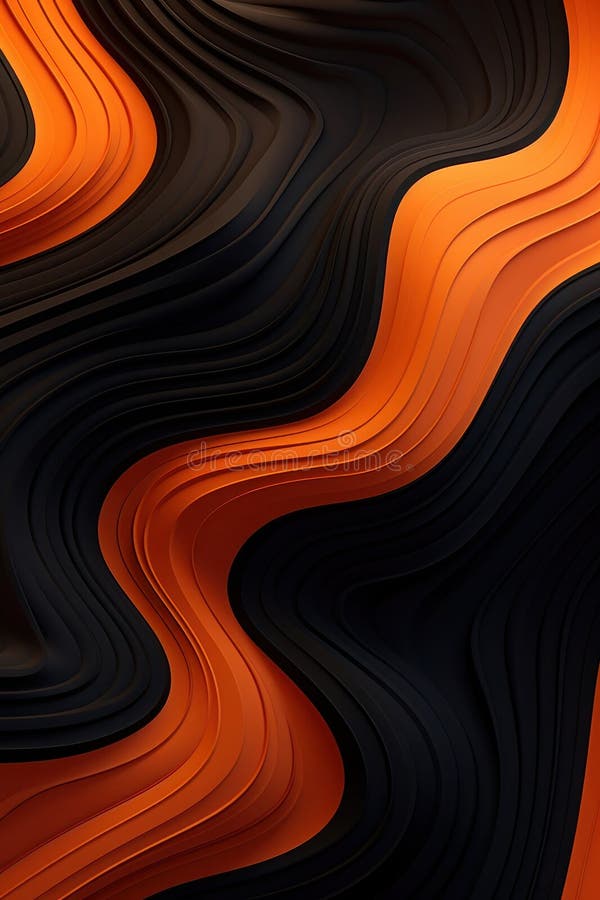 Abstract Wavy Wallpaper Pattern in Black and Apricot Colors, Monochrome ...