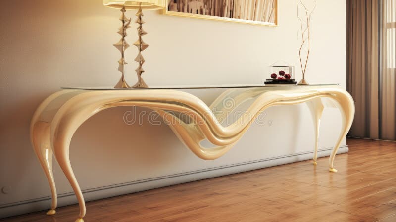 Abstract Wavy Wooden Console Table with Realistic Glass Style Stock ...