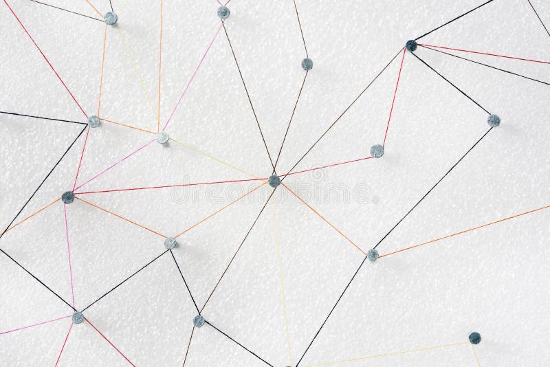 Abstract Web Line Connection of Color Yarn from Nail Node To Nod Stock ...