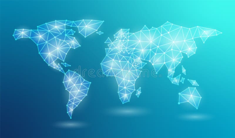 Abstract Web World Map in Polygonal Line. Global Network Connection in ...
