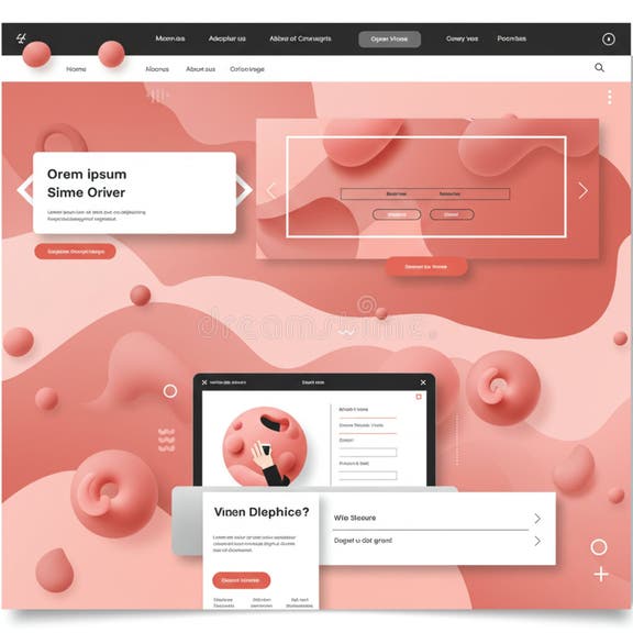 Abstract Webpage Design with a 3D Effect, Featuring Organic Shapes and ...