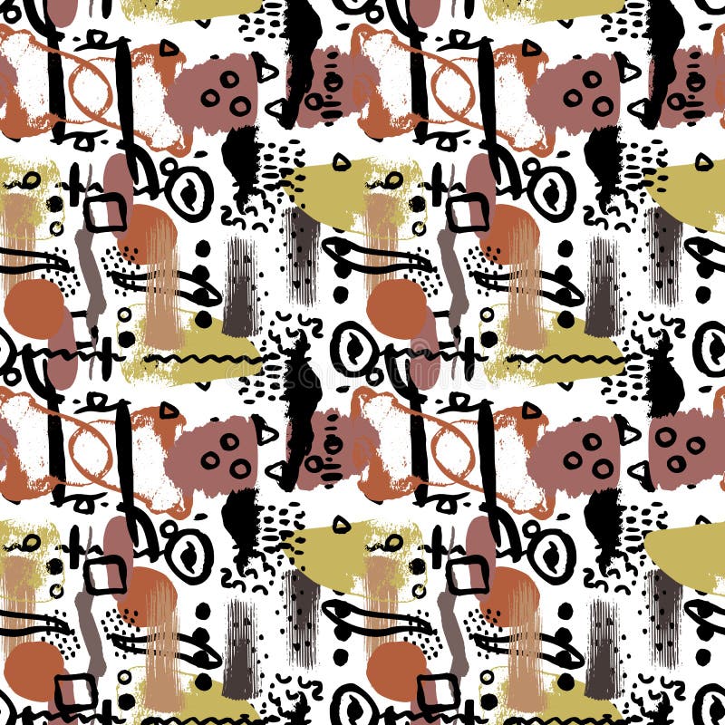 Abstract Whimsical Seamless Pattern with Hand Drawn Shapes on White ...