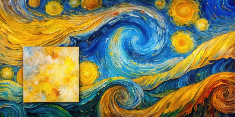 Abstract Whirlwind Night Sky with Complementary Yellow Square Canvas ...