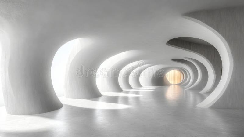 Abstract White Architectural Corridor with Curves and Light Stock ...