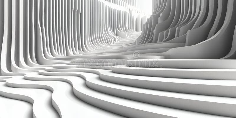 Abstract White Architectural Design Modern 3D Render of Curving Walls ...