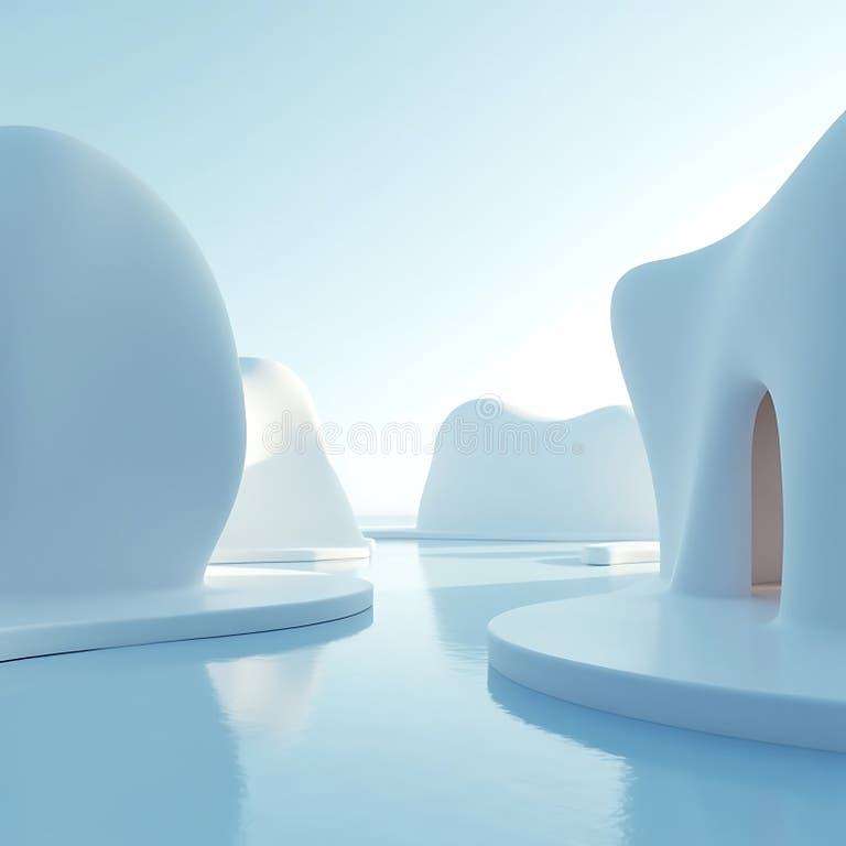 Abstract White Architectural Forms Reflecting in Calm Water Stock ...