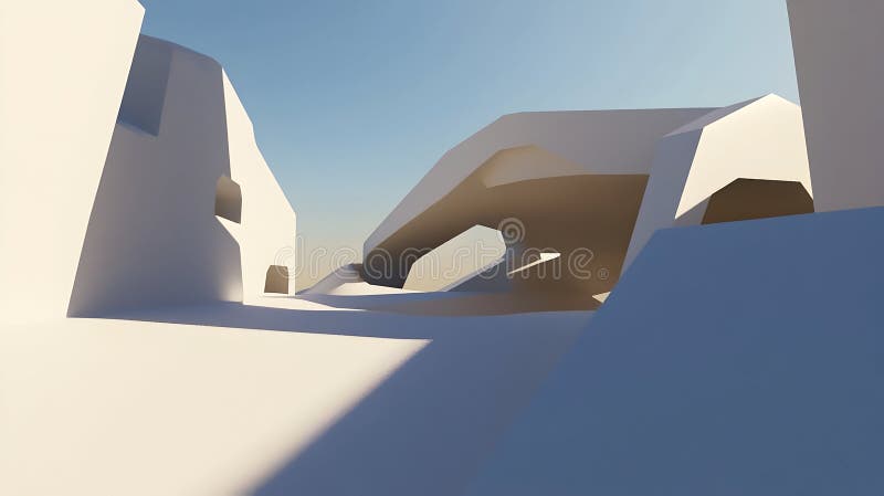 Abstract White Architectural Forms Sunlight Minimalist Design Stock Illustration - Illustration ...