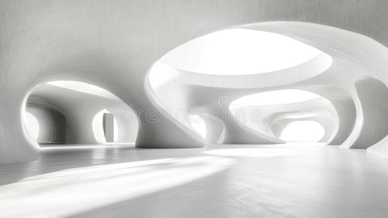 Abstract White Architectural Interior with Organic Curves, Smooth ...
