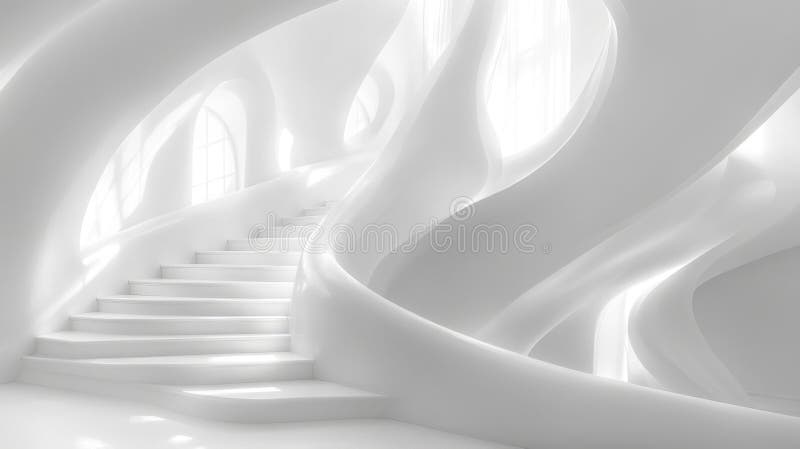 Abstract White Architecture Organic Curved Staircase Modern Interior ...