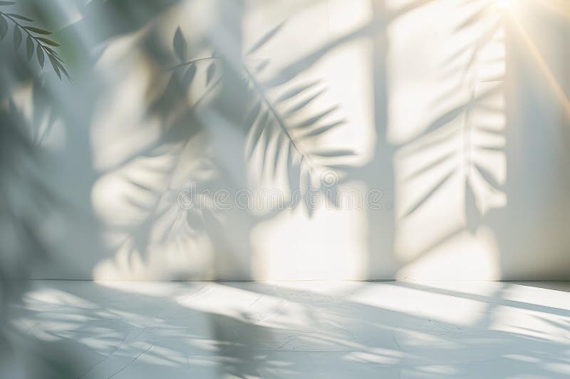 Abstract White Background with Blurred Shadows of a Window and Sun Rays ...