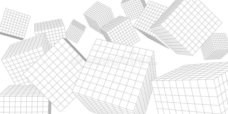 Abstract White Background from Cubes and Lines. Linear Geometric ...