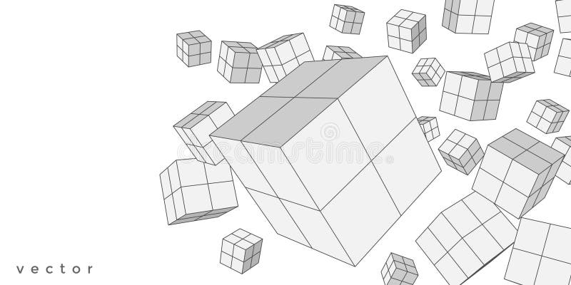 Cubes on a White Background. Square Geometric Figure.Linear Geometric ...