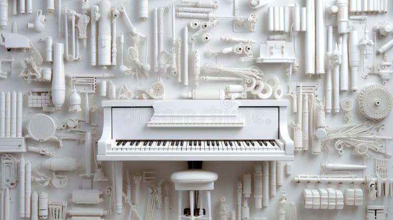 Abstract White Background with Elements of Musical Instruments and ...