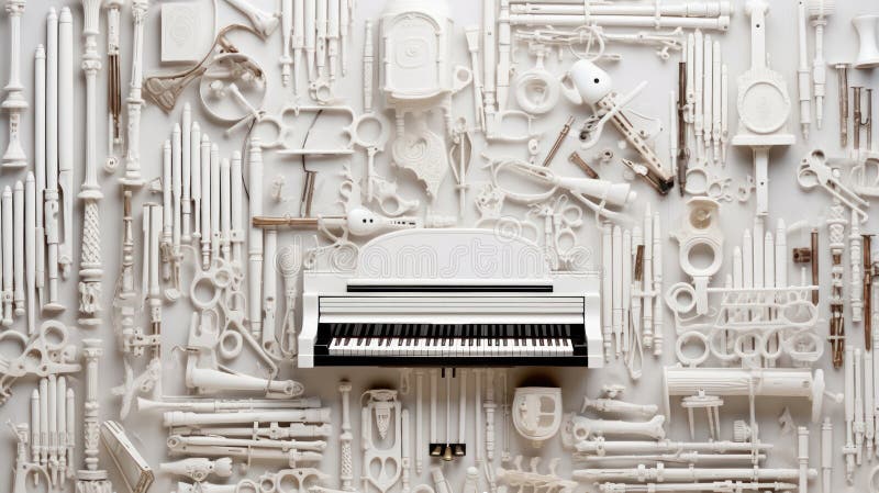 Abstract White Background with Elements of Musical Instruments and ...