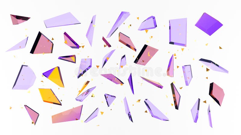 Abstract White Background with Isolated Glass Shards and Glitter. 3d ...