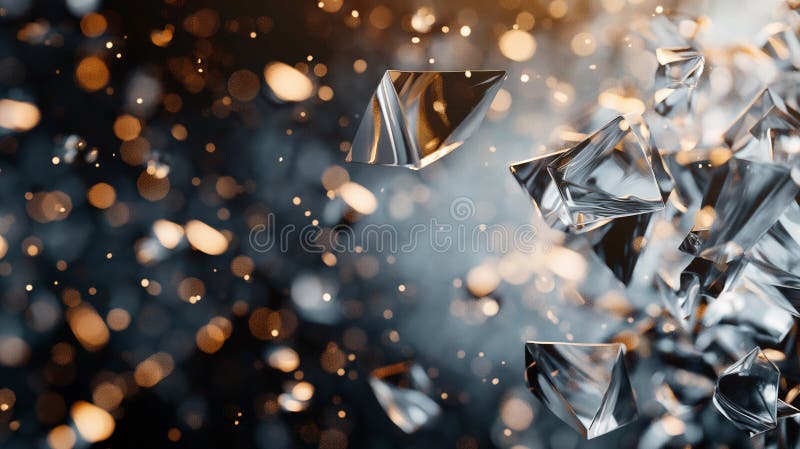 Abstract White Background , Pieces of Glass Flying on Dark Background ...