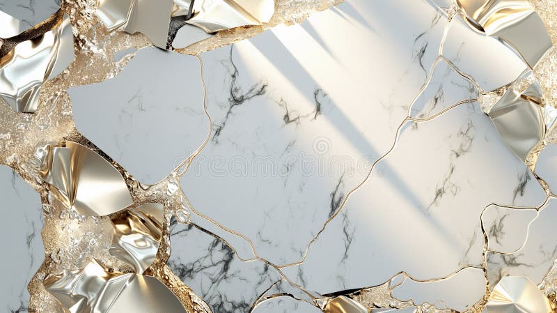 Abstract White Background with Pieces of White Marble and Gold Veins ...