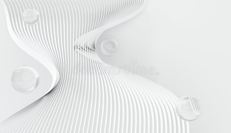Abstract White Background Scene with Bubble Ball and Wave Lines. 3d ...