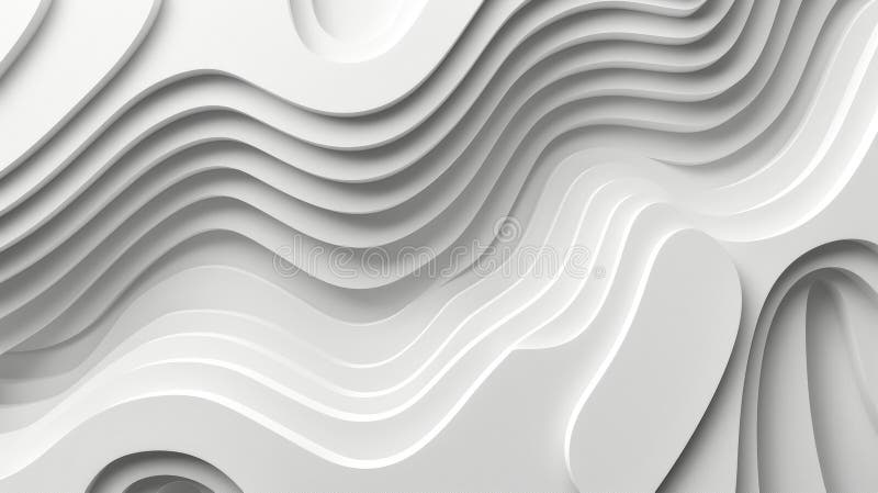 Abstract White Background with Smooth Wavy Lines, 3D Rendering. Modern ...