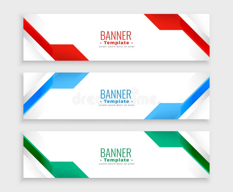Abstract White Banners with Geometric Shapes in Three Colors Stock ...