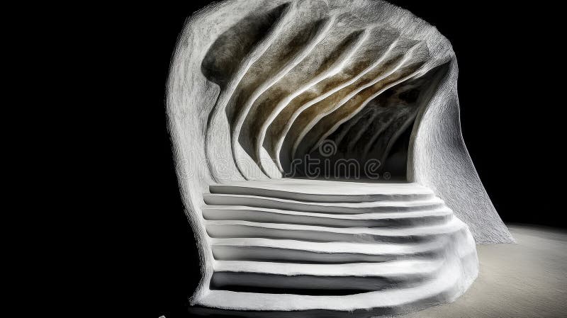 Abstract White and Beige Architectural Model with Layered Wave Forms ...