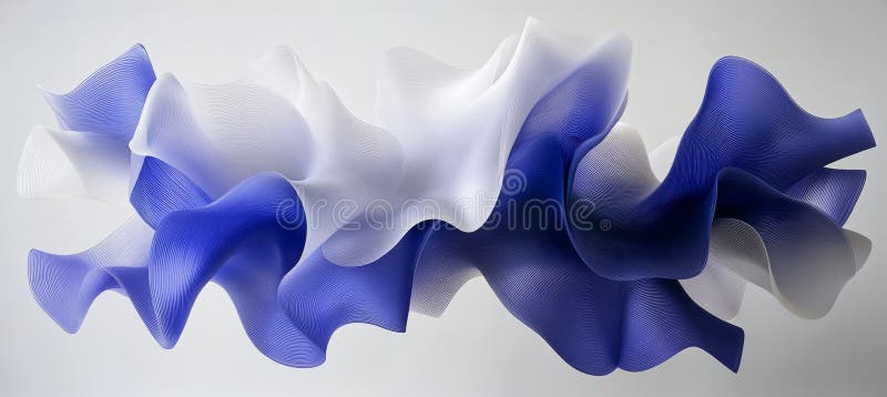 Abstract White and Blue Flowing Fabric Design on a White Backdrop ...