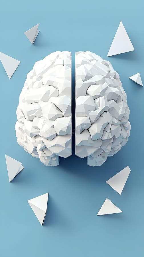 Abstract White Brain with Geometric Shapes Stock Illustration ...