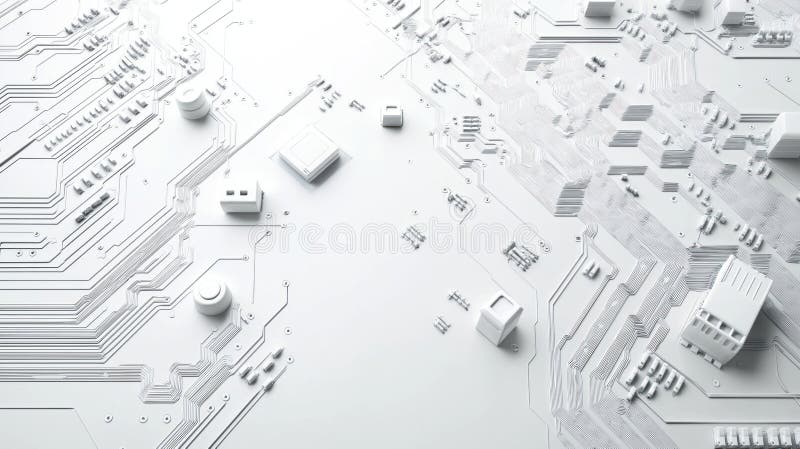 Abstract White Circuit Board. Complex Network of Lines, Components ...
