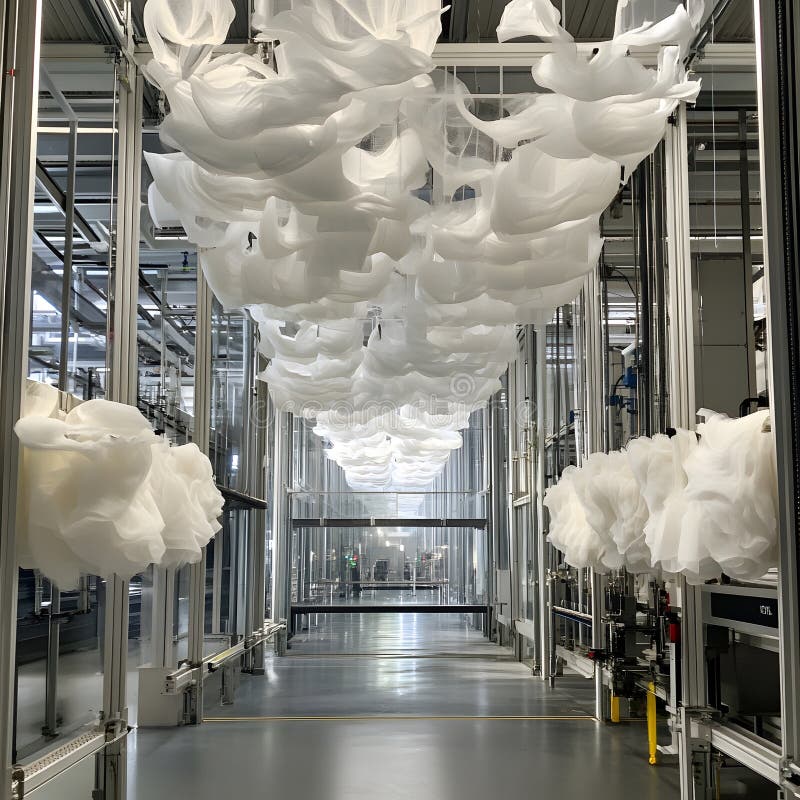 Abstract White Cloud Sculptures in Modern Industrial Interior Stock ...