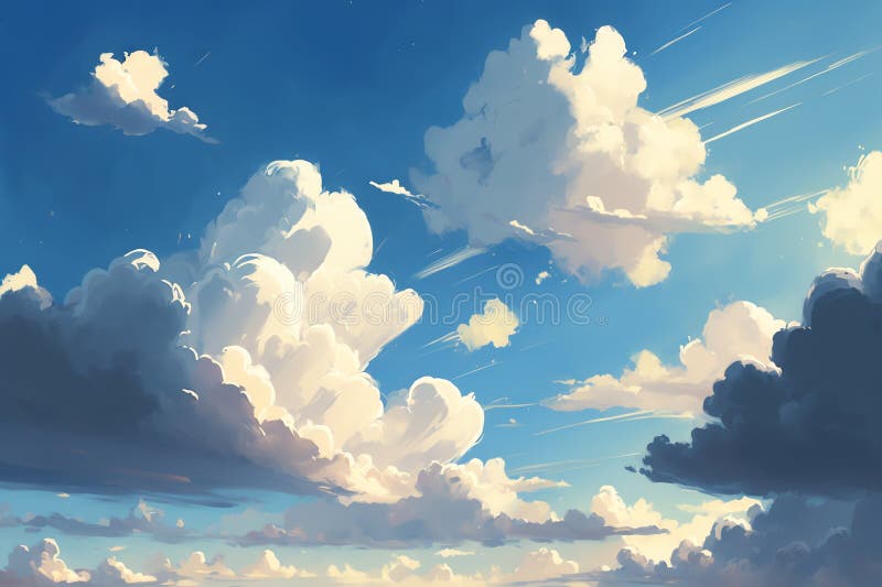 Abstract White Clouds on Blue Sky. Cartoon Clouds. Drawing Cloudy Sky ...