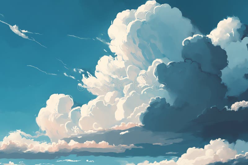 Abstract White Clouds on Blue Sky. Cartoon Clouds. Drawing Cloudy Sky ...