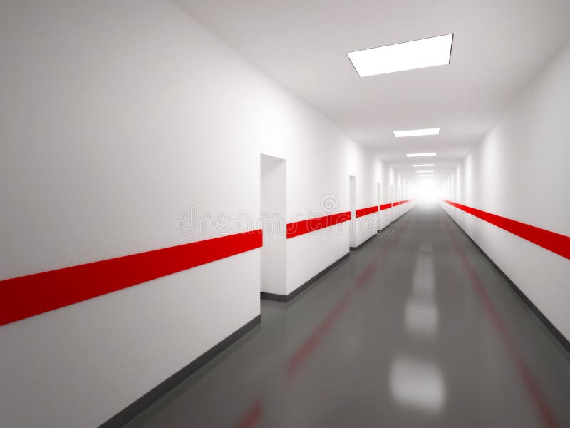 Hospital Corridor with Red Pulse Lines on Walls Stock Illustration ...