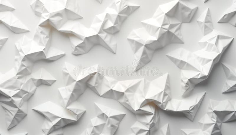 Abstract White Crumpled Paper Design on White Background. Geometric ...