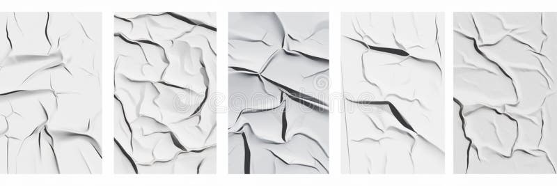 Abstract White Crumpled Texture Background Five Variations of Wrinkled Creased Surface Stock ...