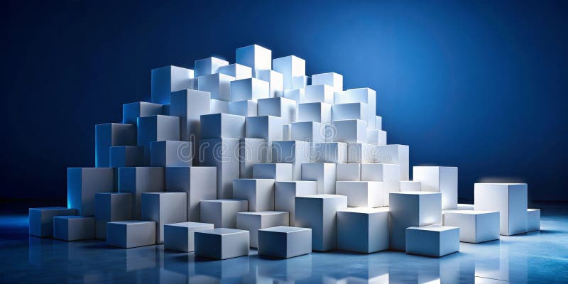 Abstract White Cube Structure Illuminated Against a Deep Blue ...