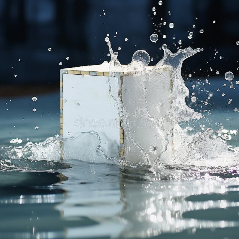 Abstract White Cube Surrounded by Splashes of Pure Water, Examining ...