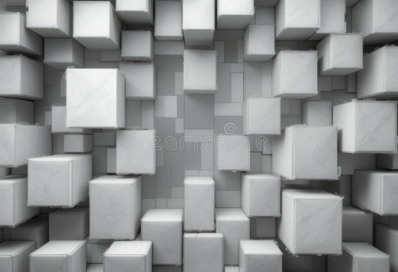 Abstract White Cube Wall with Textured Surfaces and Geometric ...