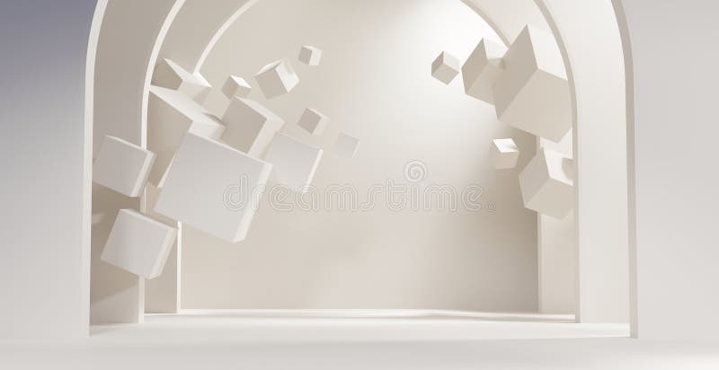 Abstract White Cubes Corridor Empty Interior Room Background, 3d ...