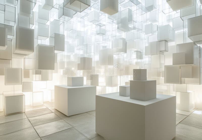 Abstract White Cubes Installation Ethereal Three Dimensional Geometric ...