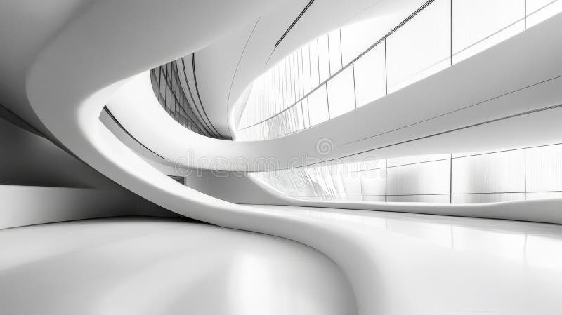 Abstract White Curved Architecture Interior Design Stock Illustration ...