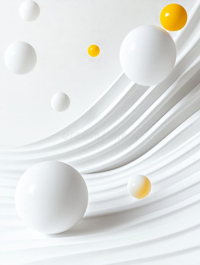Abstract White Curves with Floating Spheres White Spheres Float Above ...