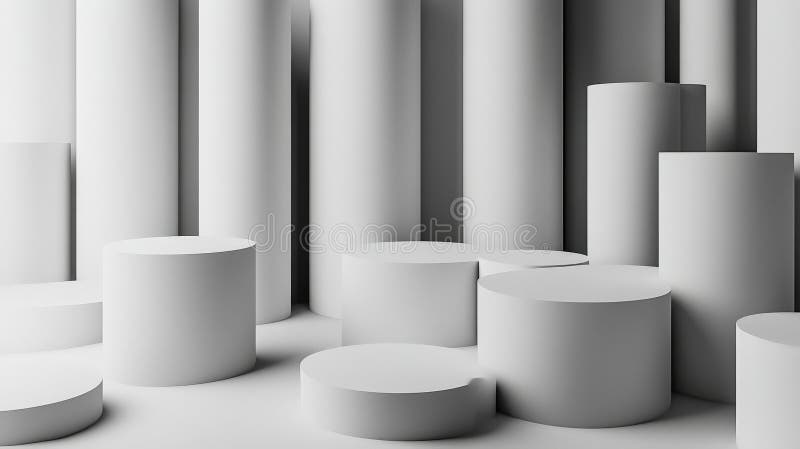Abstract White Cylinders - Minimalist 3D Render Stock Illustration - Illustration of geometric ...