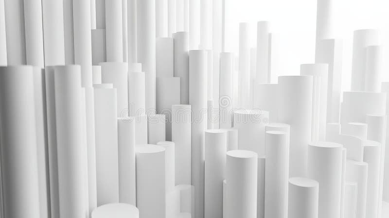 Abstract White Cylinders in a Monochromatic Composition Stock Illustration - Illustration of ...