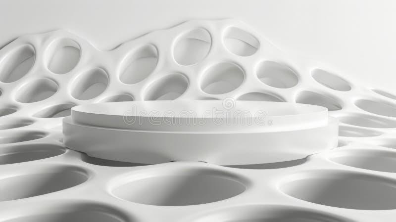 Abstract White 3D Geometric Structure with Circular Patterns Stock ...