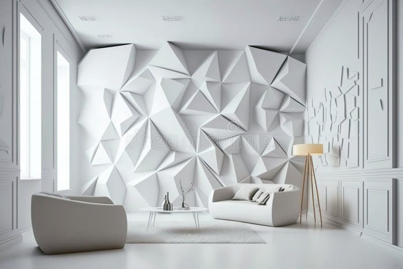 Abstract White 3d Interior with Polygonal Pattern on the Wall Stock ...