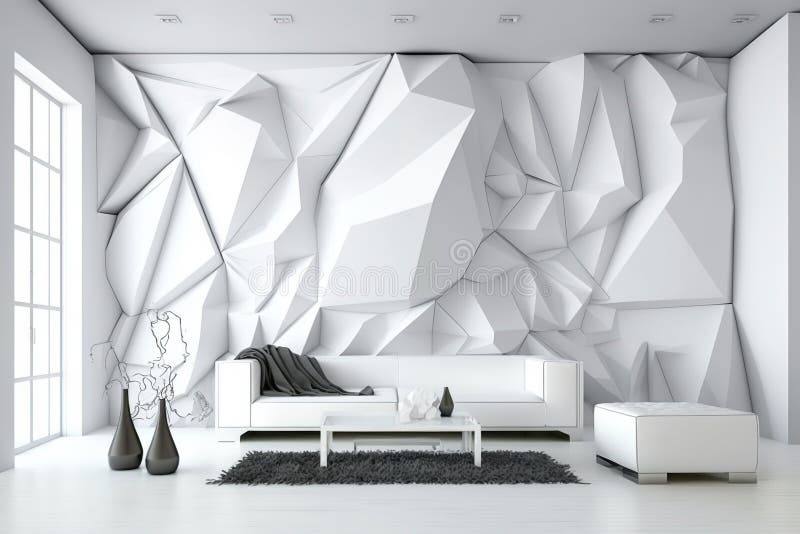 Abstract White 3d Interior with Polygonal Pattern on the Wall Stock ...