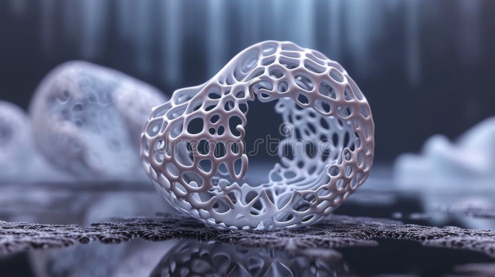 Abstract White 3D Mesh Sculpture on Reflective Surface Stock Image ...