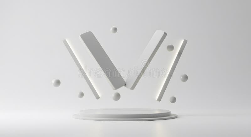 Abstract White 3D Render: Floating Rectangles and Spheres on Minimalist ...