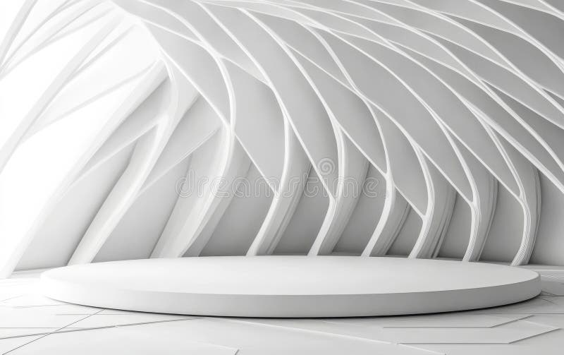 Abstract White 3D Render Minimalist Platform with Layered Organic ...